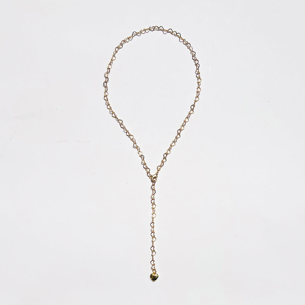 14K Gold-Plated Linked Hearts Lariat Long Necklace | Jennifer Croll